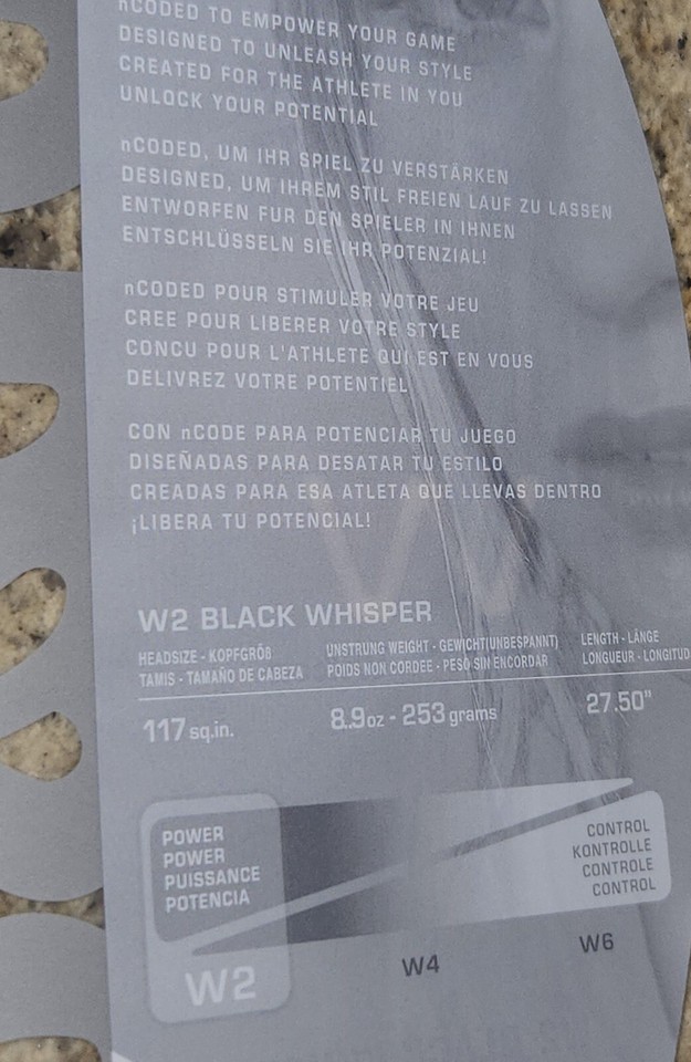 New Wilson Ncode NW W2 Black Whisper 117 Racket unstrung option grip ...