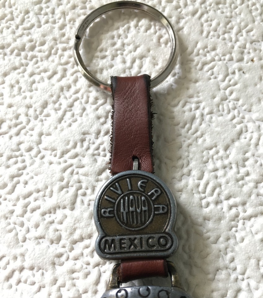 Vintage Keychain RIVIERA MAYA MEXICO Key Ring Fob Bronze Tone Metal ...