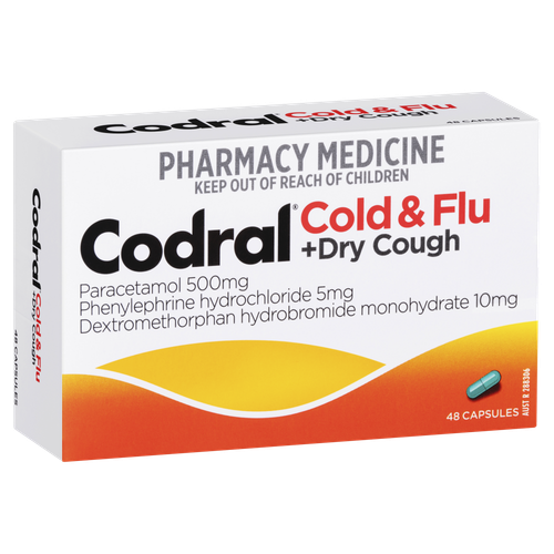 Codral Cold & Flu + Dry Cough 48 Capsules Headaches and Fever Blocked ...