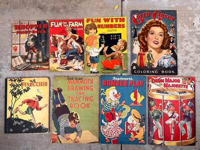 Lot of 7 Vintage COLORING BOOKS 1930s 1940s Art Deco GREER GARSON ...