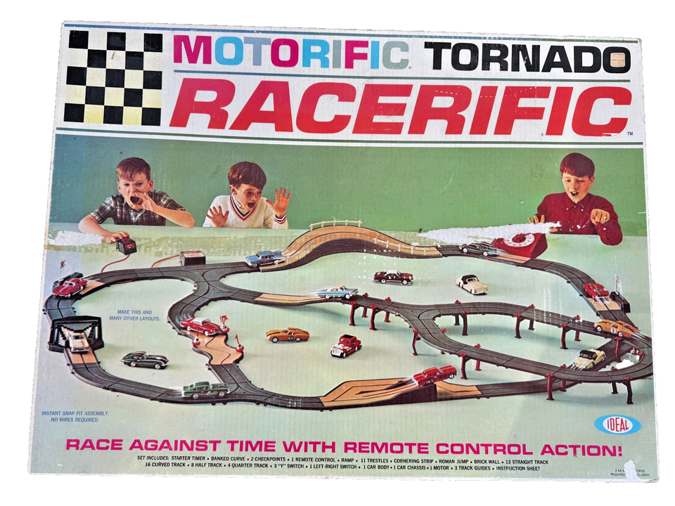 1967 MOTORIFIC TORNADO RACERIFIC Slot Racetrack Ideal Toys 4 Race Cars ...