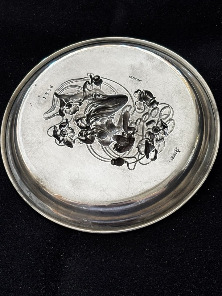 ANTQ ART NOUVEAU WILLIAM KERR STERLING SILVER PIN TRAY DISH “VIDE POCHE ...