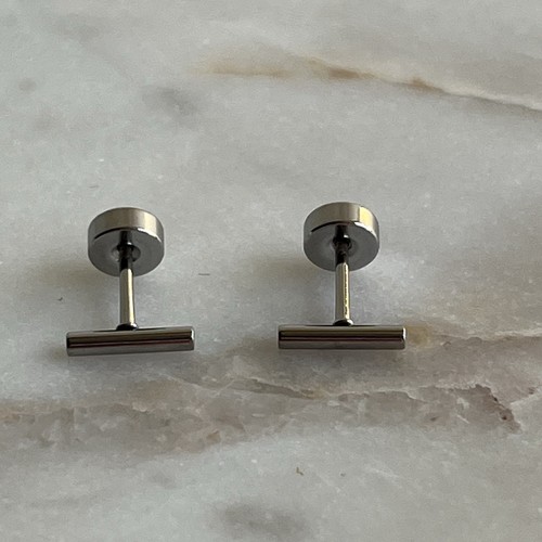 Flatback flat back silver tone bar post stainless steel stud earring ...