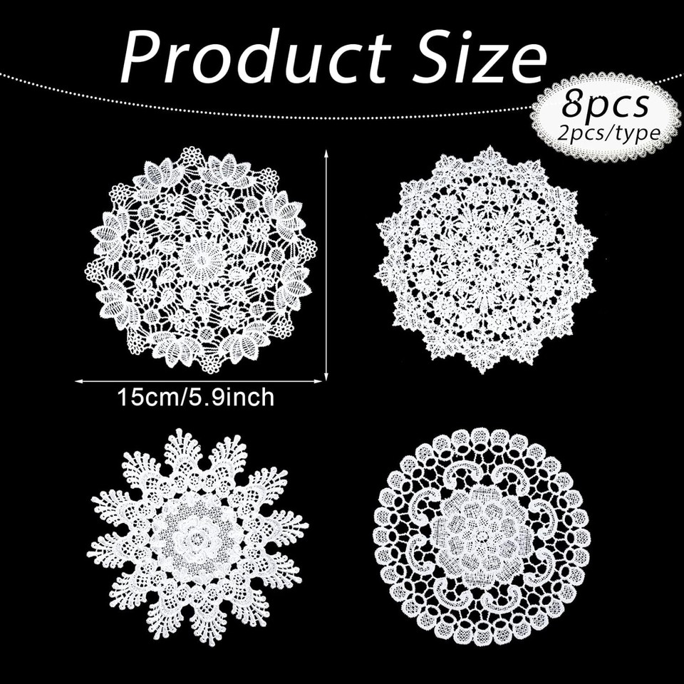 8 Pcs Crochet Lace Doilies for Tables White round Lace Doilies 6 Inch ...