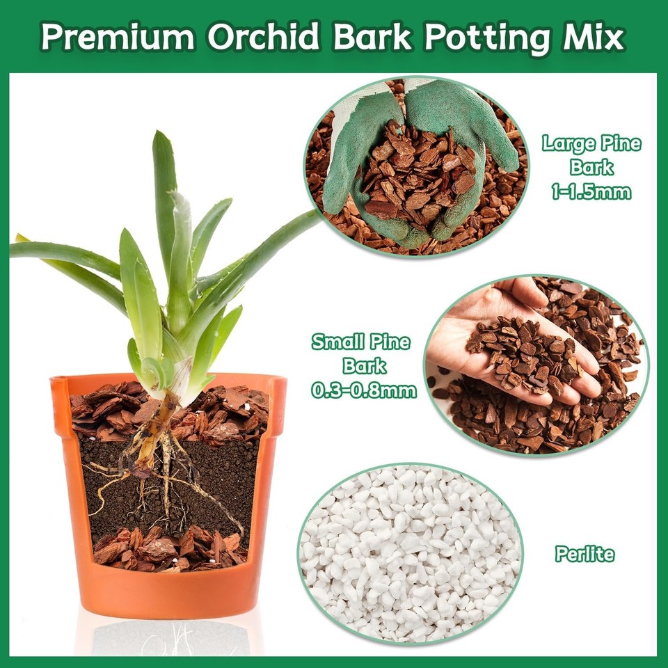 Orchid Bark Potting Mix, 1QT Premium Orchid Potting Mix, Orchid Bark ...