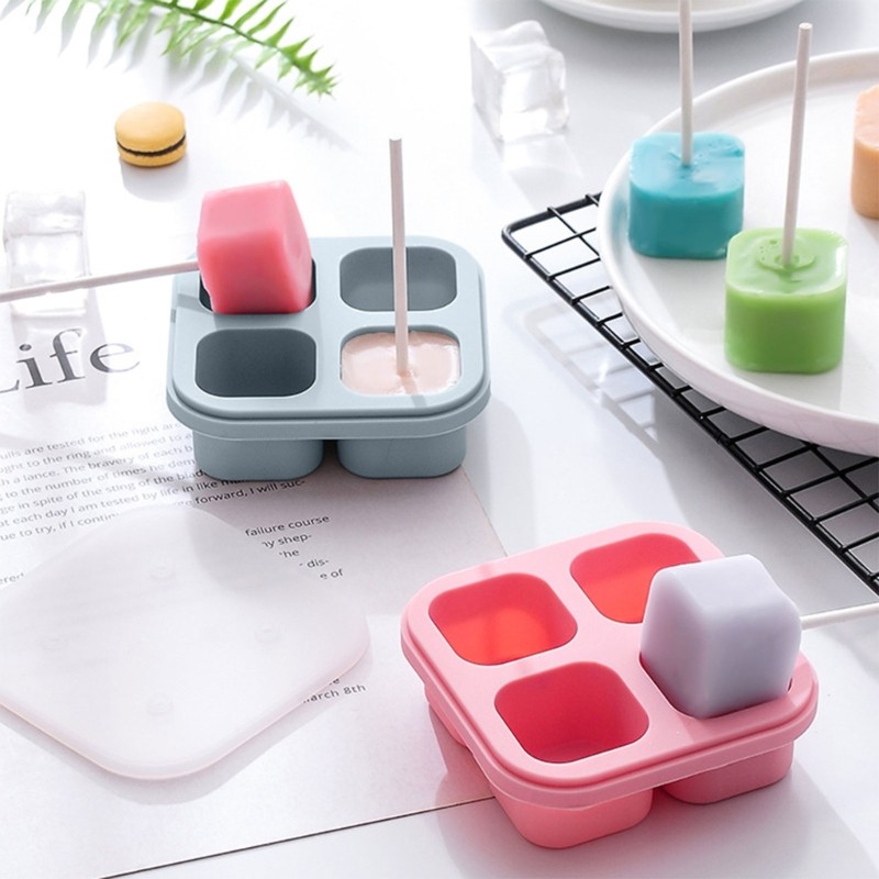 4 Cavity DIY Silicone Lollipop Mold Chocolate Candy Mould Square Shape ...