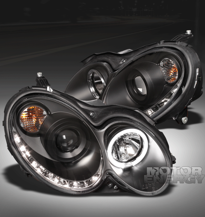 03-09 MERCEDES-BENZ W209 HALO DRL LED PROJECTOR HEADLIGHT BLACK CLK350 ...