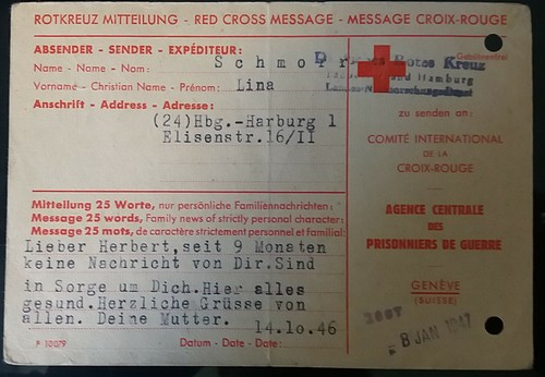 1946. Rot Kreuz Mitteilung. Red cross message. Message croix rouge ...