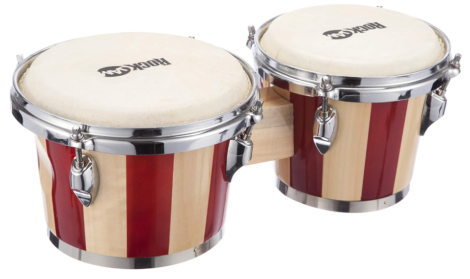 7" and 8" Bongo Drum Set with Padded Bag and Tuning Key, Red and ...