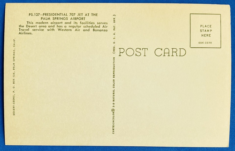 Air Force One Boeing 707 (SAM 970) Postcard - Palm Springs Airport ...