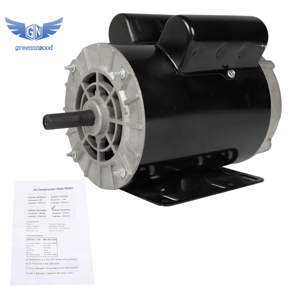 Electric Motor 3HP 3450RPM Compressor Duty 56 Frame 1 Phase 115-230V 5/ ...