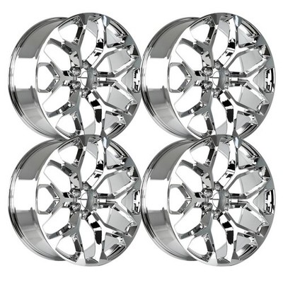 (Set-4) Strada Replica Snowflake 22x9 6x139.7 24MM Chrome wheels rims ...