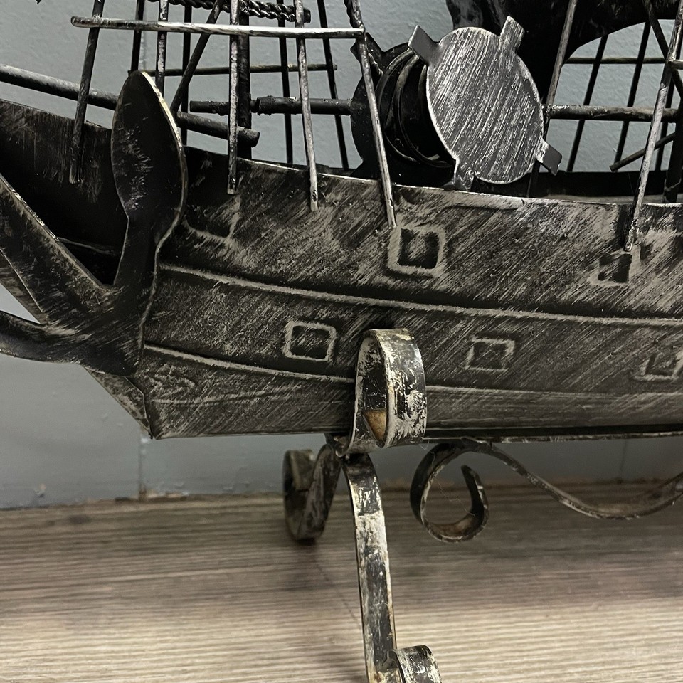 Vintage Metal Pirate Ship Art Sculpture Viking Brutalist MCM Large ...