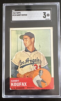 1963 TOPPS #210 SANDY KOUFAX LOS ANGELES DODGERS SGC 3 HOF FRESH GRADE ...