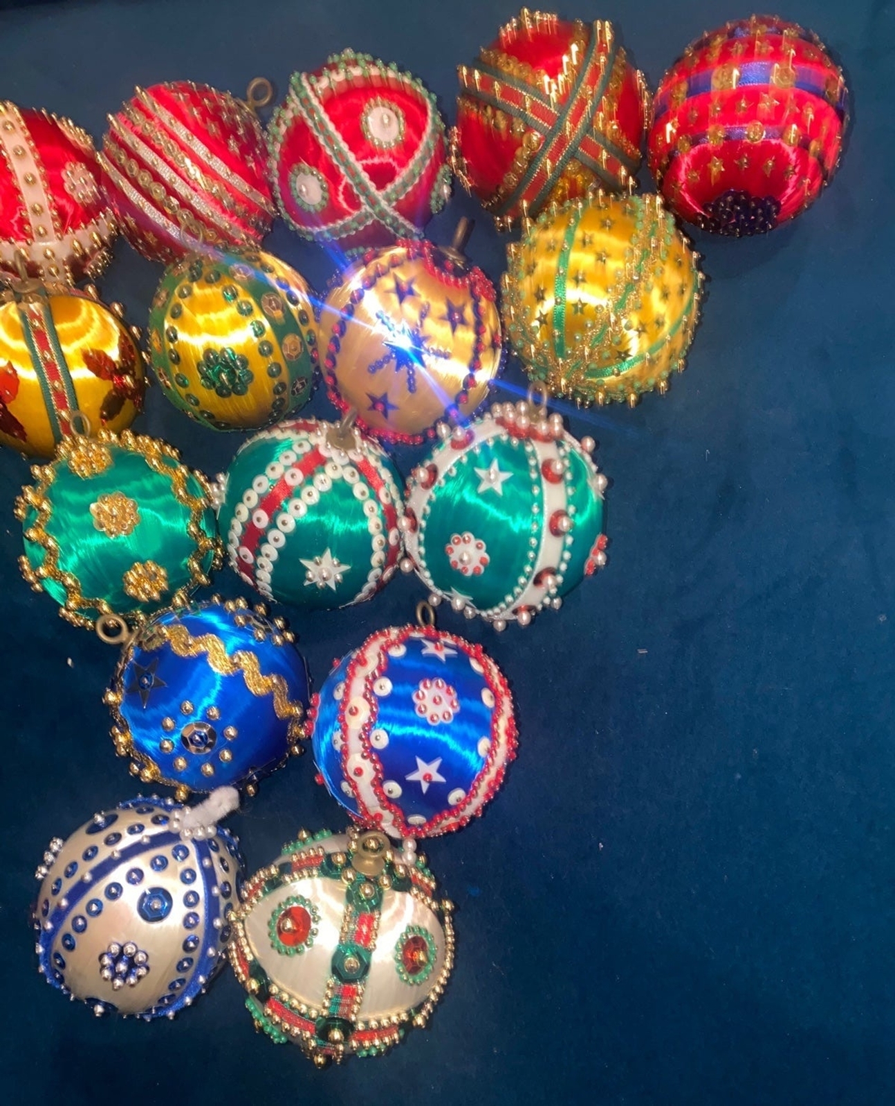 Vintage Satin Beaded Sequined Stick Pin Christmas Ornaments Lot of 16 ...