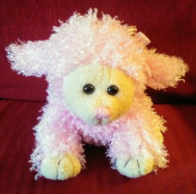 Manley Pink Lamb Sheep 8in Curly Plush Cream Muzzle Feet Ears Pink Bow ...