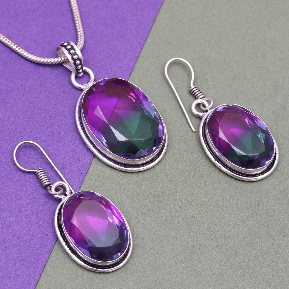Tourmaline Set Gemstone Gift Wedding Party Bi-Color Pendant,Earring ...