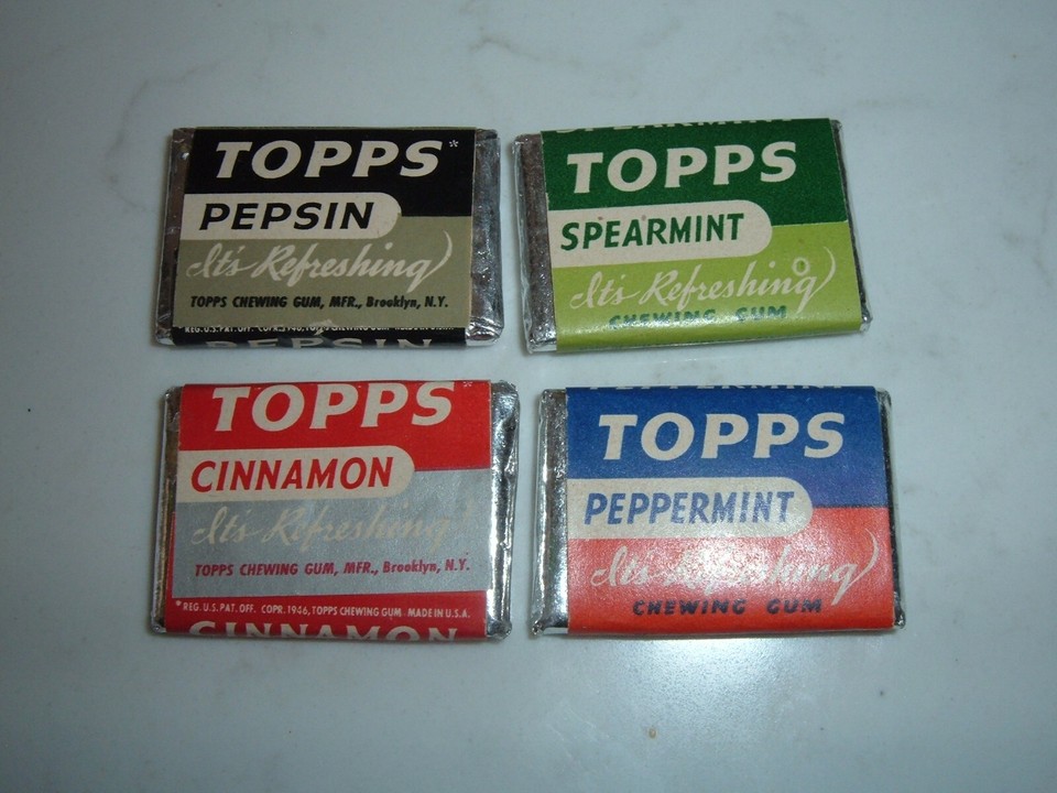 Vintage 1946 Topps CHEWING GUM SET OF FOUR 1.25” candy container SEALED ...