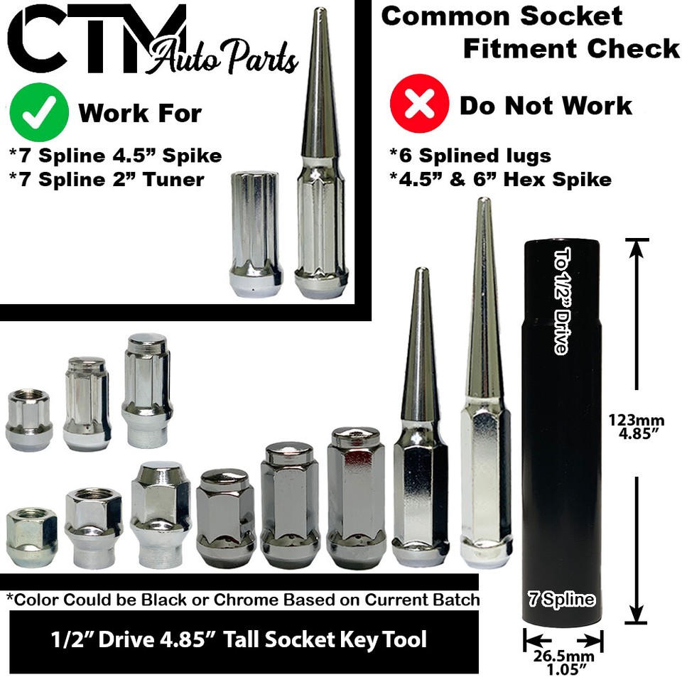 1Pc 4.5" 7 SPLINED TUNER SPIKE LUG NUT SOCKET KEY TOOL & 2" TUNER LUG ...