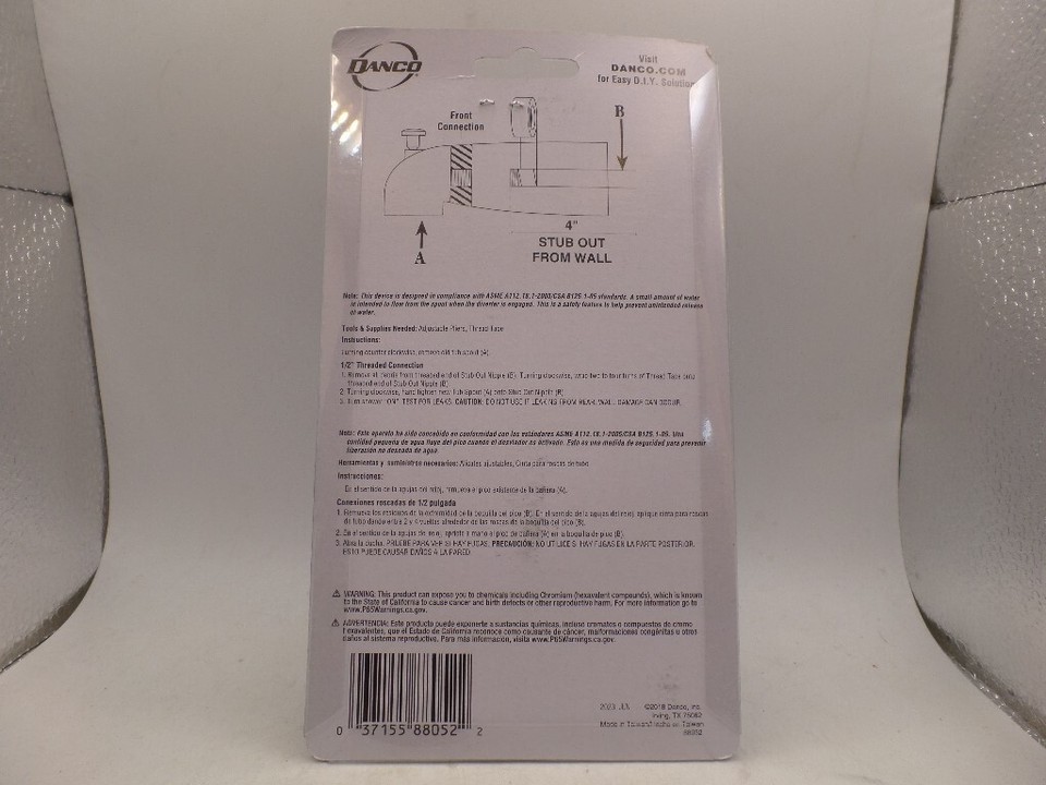 DANCO 88052 BATHROOM TUB SPOUT WITH FRONT DIVERTER, CHROME 1/2" IPS | eBay