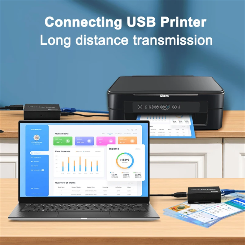 50m USB2.0 Network Cable Extention Extender Over Ethernet Rj45 Cat5e/6/ ...