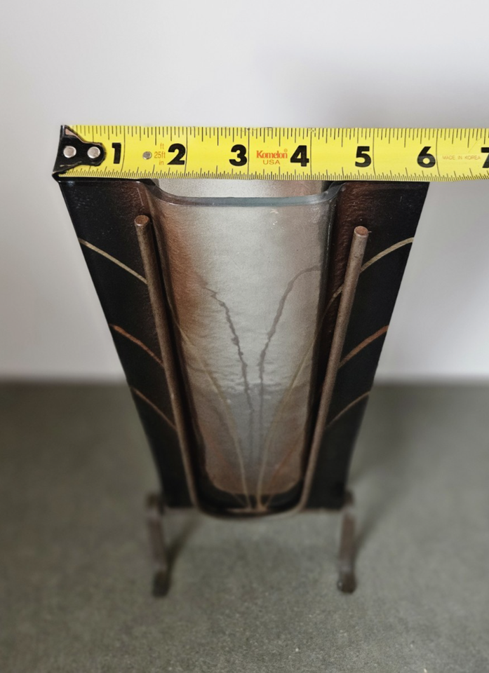 Mark Hines Signed Vase Slumped Glass with Iron Holder, Abstract ...