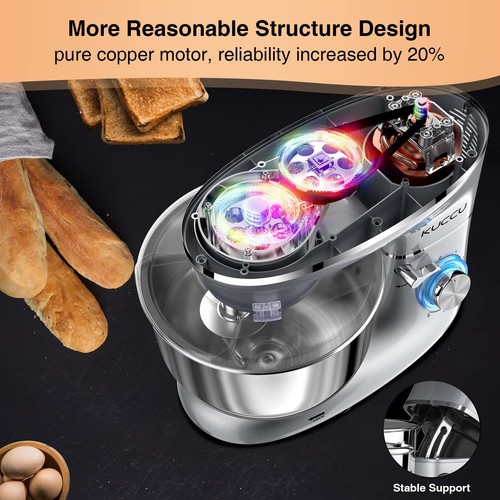KUCCU Stand Mixer, 6.5 Qt 660W, 6-Speed Tilt-Head Food Dough Mixer ...