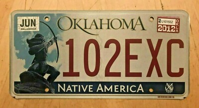 2012 OKLAHOMA NATIVE AMERICA AUTO PASSENGER LICENSE PLATE " 102 EXC ...