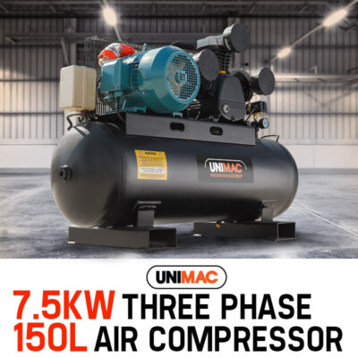 UNIMAC 115PSI 150L 7.5kW Industrial Electric Air Compressor 20A 415V 3 ...