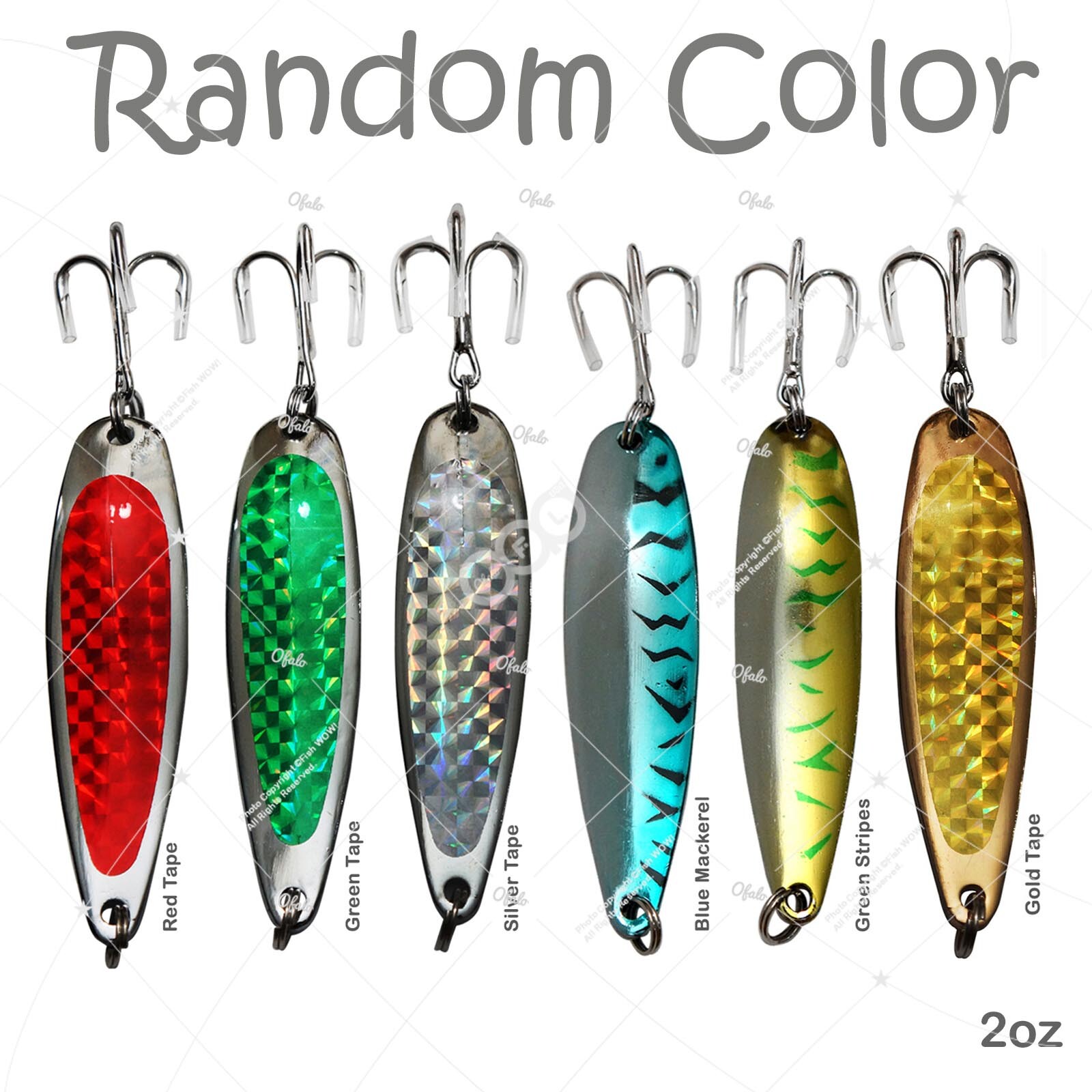 2oz Random Color Fishing Spoons w/ a Treble Hook Krocodile style shiny ...