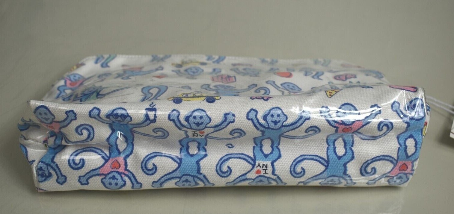 New Roller Rabbit Large New York Monkey Case Make Up Bag Pink Blue LIM ...
