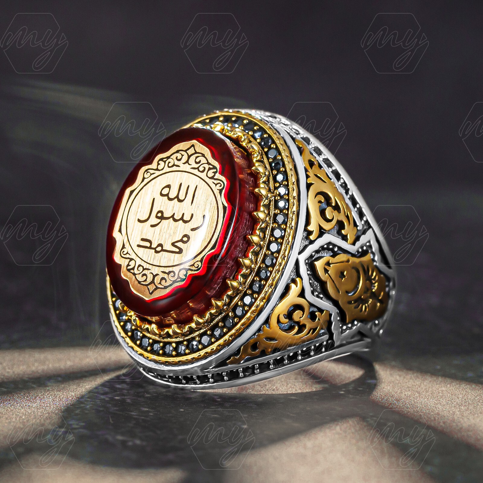 925 Sterling Silver Allah Rasul Muhammad Written Islamic Men's Ring | eBay