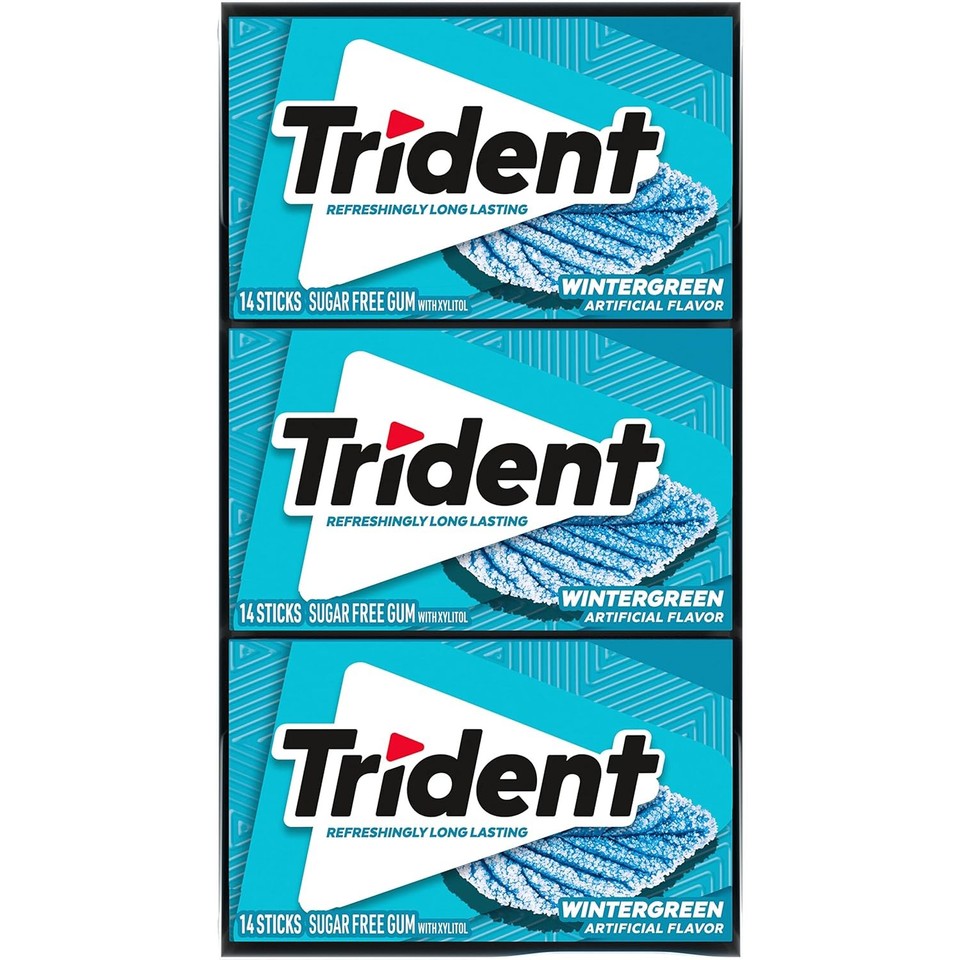 Trident Wintergreen Sugar-Free Chewing Gum, 12 14 Count (Pack of 12 ...