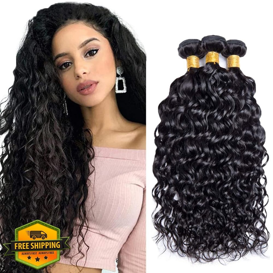 28" #1B Water Wave Human Hair Bundles Wet Wavy 300g | eBay