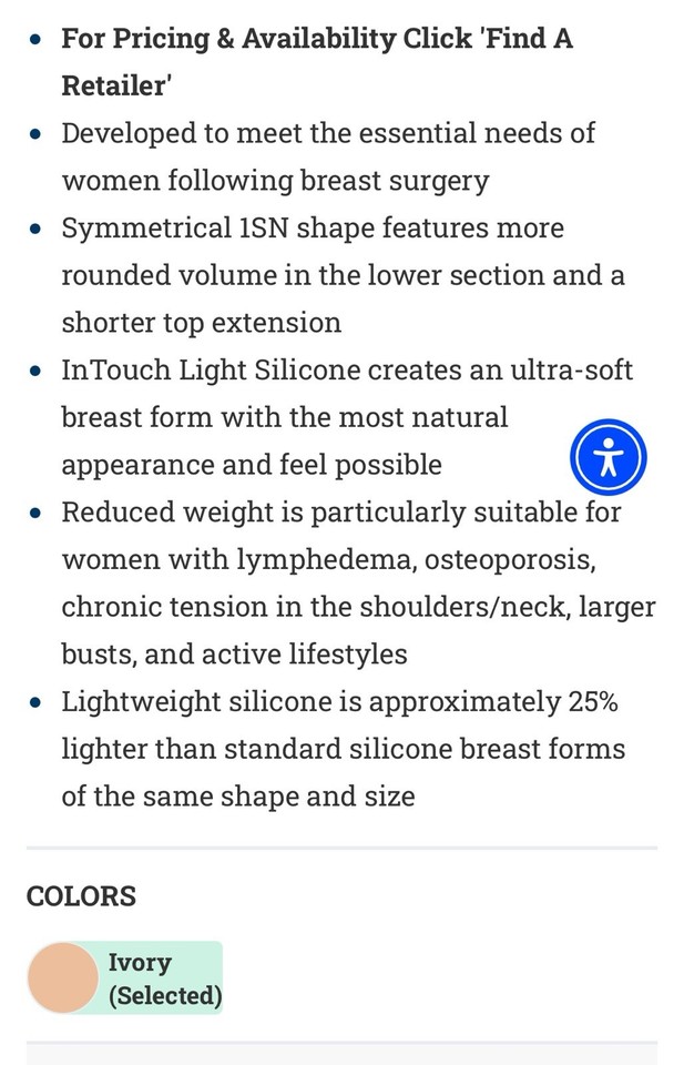 ONE Essential Light 1SN Ivory 314 Size 8 Breast Form Prosthesis ...