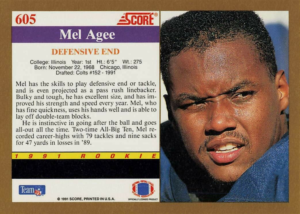 1991 Score Football Card #605 Mel Agee RC - Colts | eBay