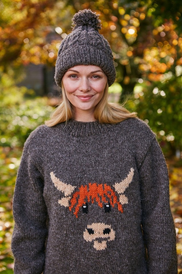 Pachamama Hand Knitted 100% Wool Jumper Sweater - Highland Cow - BNWT ...