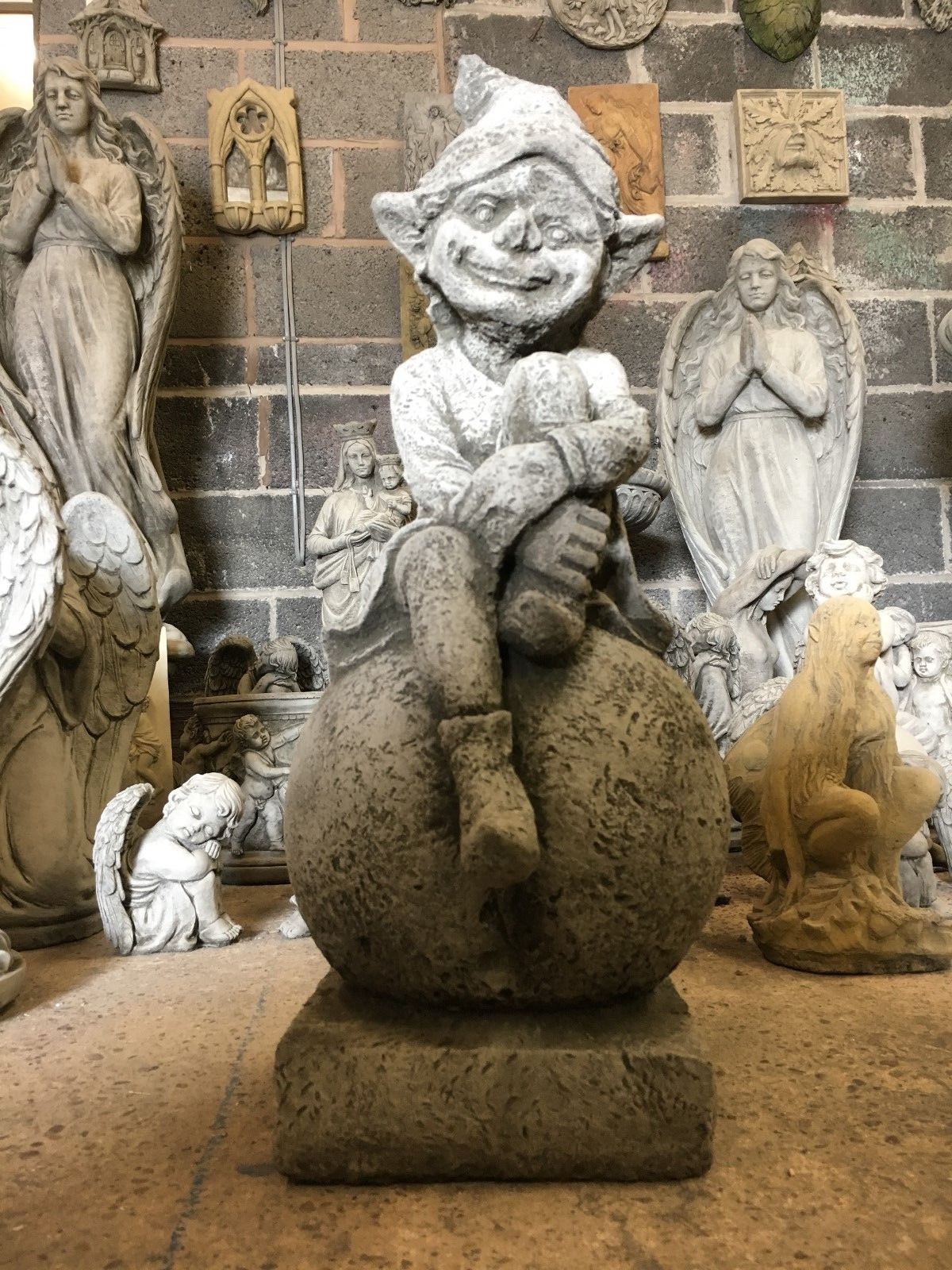 Garden Pixie Elf stone ornament, Pixi on ball statue figure sculpture ...