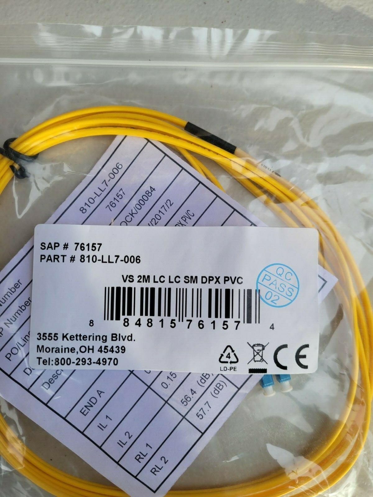 Brand New Quicktron/Legrand 810-LL7-006 Fiber Jumper Cable 2m LG FNFP ...