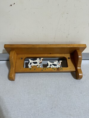 Trinket Shelf Vintage Hand Painted Primitive Folk Art Cow Cutout Wall ...