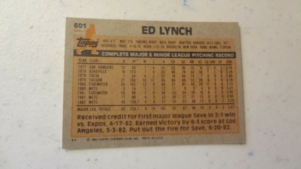 1983 TOPPS # 601 ED LYNCH BASEBALL CARD | eBay