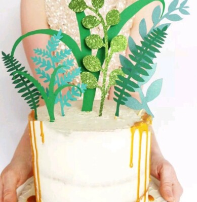 7pcs Nature Green Plant cake topper Jungle cake topper Party Leaf Tree ...
