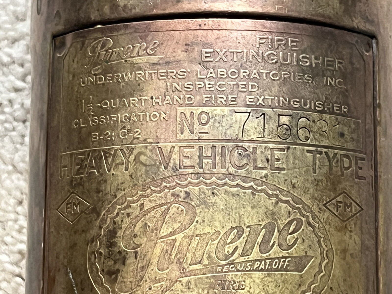 Pyrene Fire Extinguisher Heavy Vehicle Type 1 1/2 Qt Classification B-2 ...