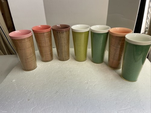 Vintage MCM Raffiaware Thermo-Temp Tumblers Plastic Raffia Weave See ...