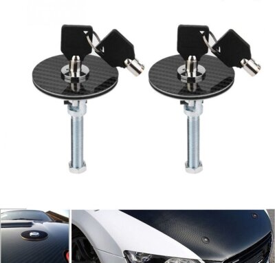 1 Pair Universal Black Carbon Fiber Mount Bonnet Hood Latch Pin Locking ...
