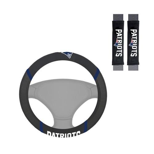 NEW ENGLAND PATRIOTS MESH GRIP STEERING WHEEL COVER & 2 SEAT BELT PAD ...