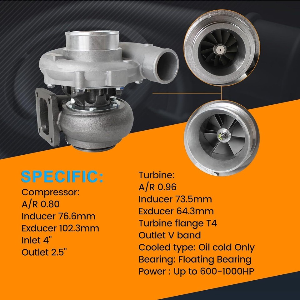 Universal T76 Turbo Turbocharger Charger T4 .96 A/R Trim 600+ HP 76mm ...