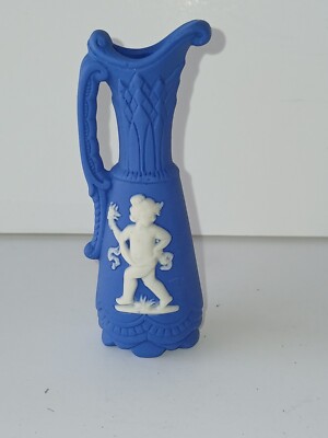 JASPERWARE MINI PITCHER VTG BLUE WHITE RELIEF OF CHERUB GERMANY | eBay