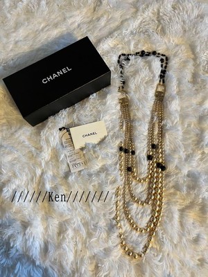CHANEL Necklace AUTH Coco Mark chain Logo CC Gold Vintage Pearl Black ...