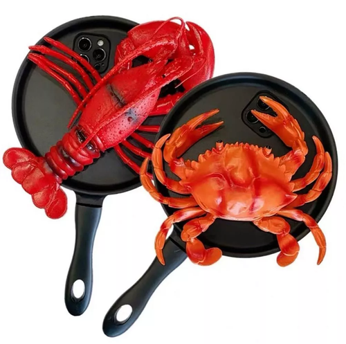 Lobster Frying Pan Phone Case, 3D Funny Squeak Creative Cases for ...
